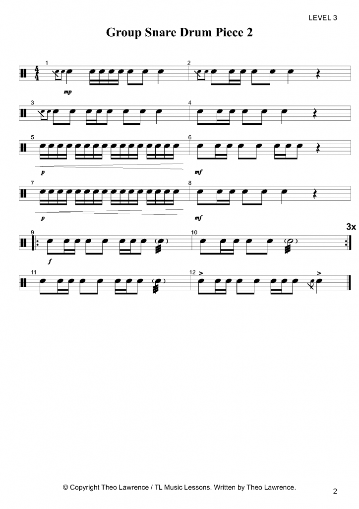 Group Snare Drum Piece with 3 difficulty levels (Piece 2, Book 1 ...