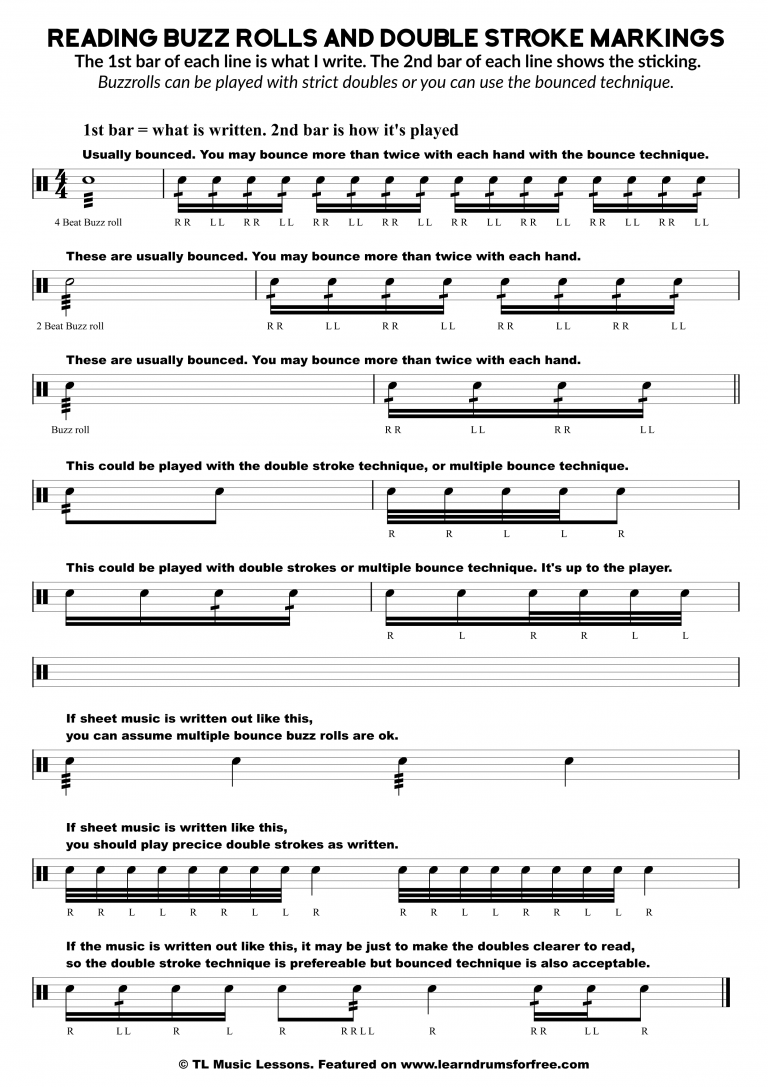 Reading and Playing Buzz Rolls and Double Strokes – Learn Drums For Free