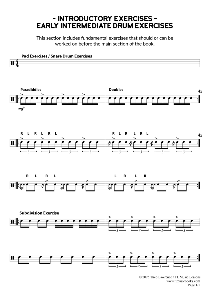 Introductory Exercises – Early Intermediate Drum Book – Learn Drums For ...